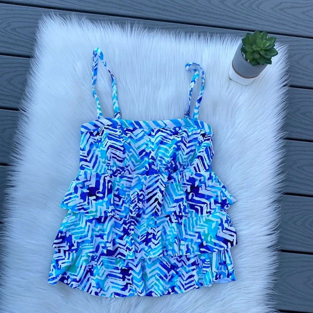 Island Escape Blue Patterned Tankini Top - Gem